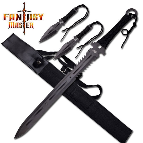 Serrated Ninja Sword With Two Kunai Throwers For Sale – All Ninja Gear