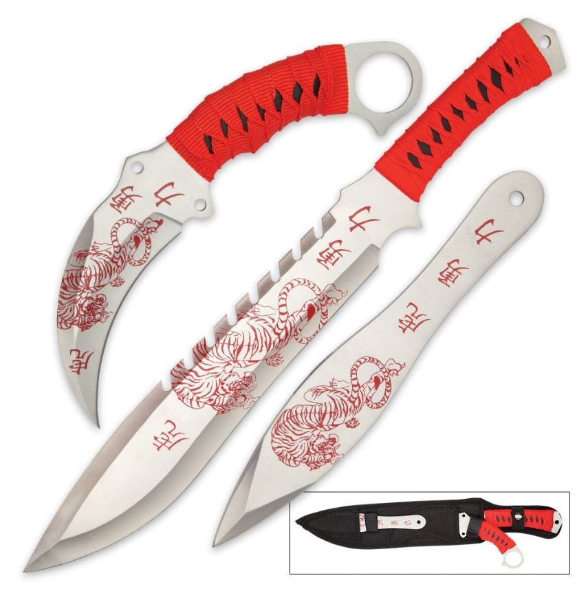 Tiger Stalker Triple Knife Set With Nylon Belt Sheath For Sale – All ...